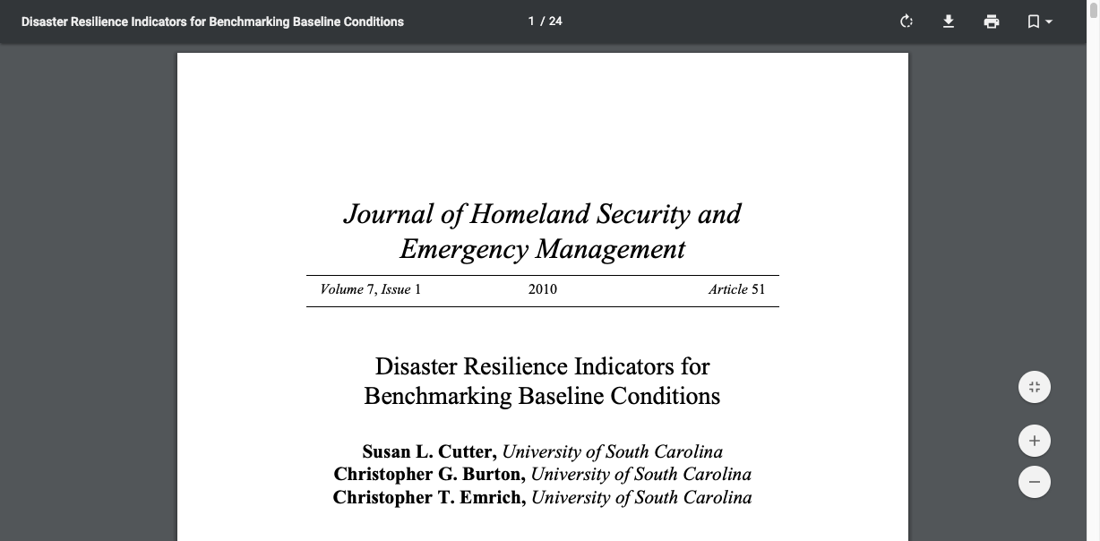 Disaster Resilience Indicators for Benchmarking Baseline Conditions ...