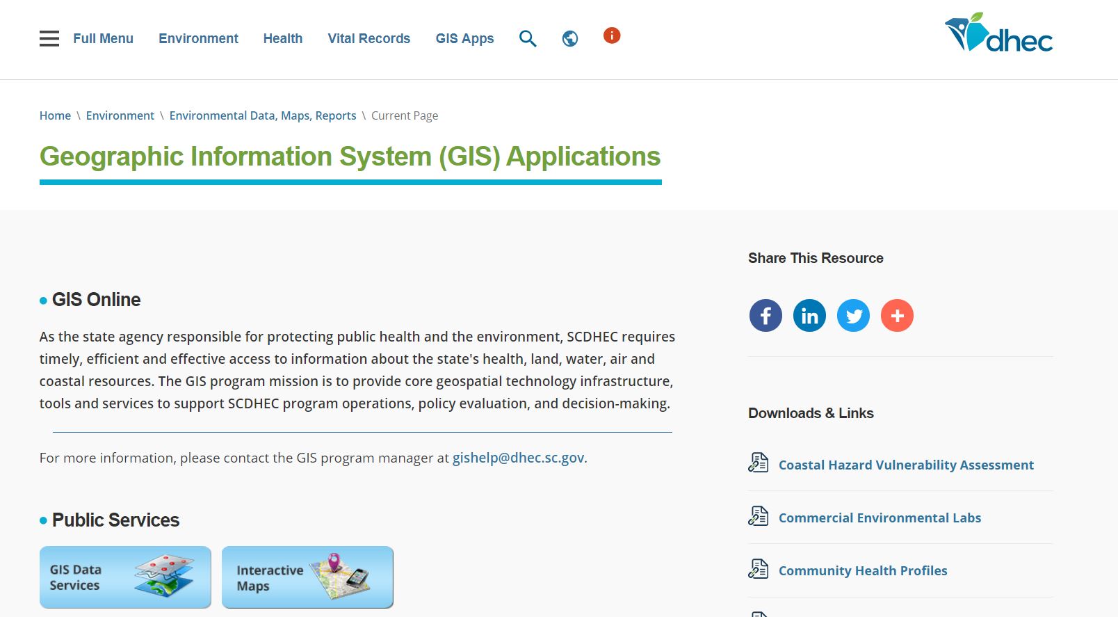 Sc Dhec Gis Online With Gis Data Services And Interactive Maps